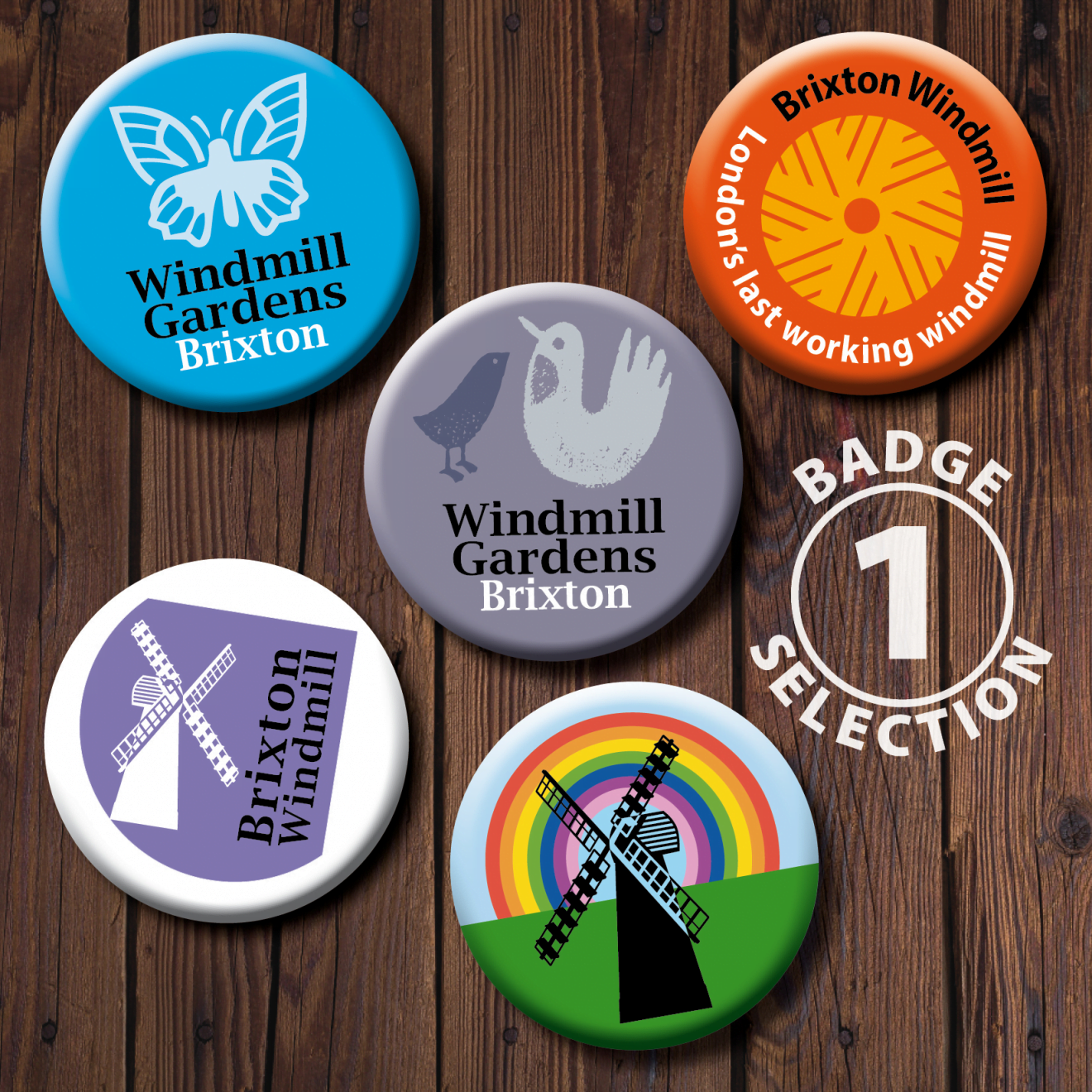 Button Badges, sets of 5 | Brixton Windmill & Education Centre